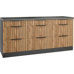 Unterschrank KOCHSTATION, B:180cm H:86cm T:60cm, grau, Holzwerkstoff, Küche, Schränke, "KS-Lagos", Breite 180 cm, 3 Schubkästen, 6 Auszüge