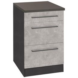 Unterschrank KOCHSTATION, B:50cm H:85cm T:60cm, grau, Küche, Schränke, "KS-Tulsa", 50 cm breit, 1 Schubkasten, 2 große Auszüge, Metallgriff, MDF Front