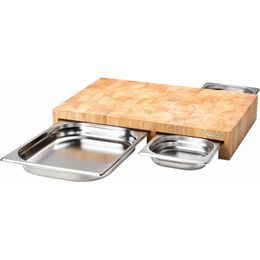 CONTINENTA Schneidebrett, B/H/L: 32,5cm x 8,5cm x 50cm, beige, Schneidebretter, Handarbeit, mit drei Edelstahlschubladen