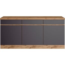 Unterschrank KOCHSTATION, B:180cm H:86cm T:60cm, grau, Holzwerkstoff, Küche, Schränke, "KS-Riesa", Breite 180 cm, MDF-Fronten