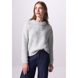 Strickpullover STREET ONE STUDIO, Damen, Gr. 40, fluffy silber meliert, Stoff, 60% Polyester, 30% Polyamid, 10% Metallfasern, glänzend, casual, normal normal, Rundhals, Langarm Bündchen, Pullover, aus Feinstrick