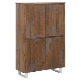 Highboard Home Affaire "Lagos" Sideboards Gr. B/H/T: 90cm x 135cm x 35cm, braun (braun/gebürstet) Stauraumschrank aus massivem Kiefernholz, Breite 90 cm