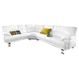 Ecksofa Trendmanufaktur "Cecilia in italienischem Design, modern und komfortabel, L-Form" Sofas Gr. B/H/T: 280cm x 87cm x 240cm, Kunstleder SOFTLUX, langer Schenkel rechts, ohne Funktion, weiß (altweiß) bequeme Armlehnen, mit langem Schenkel