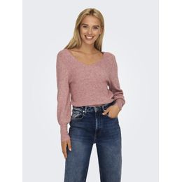 Only Damen V-Ausschnitt-Pullover "ONLATIA L/S V-NECK CUFF KNT", rosa, Gr. S, meliert, Rippstrick, Obermaterial: 50% Viskose, 27% Nylon, 23%