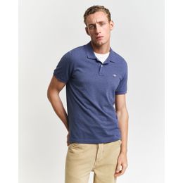 Gant Herren Poloshirt "REG SHIELD SS PIQUE POLO", blau, Gr. S, meliert, Jersey, Obermaterial: 100% Baumwolle, Shirts, mit Logo und Flachstrickkragen