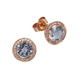 OROLINO Damen Paar Ohrstecker "Gold 585 ros&eacute; mit 46x Brillant zus. 0,14ct. und Blautopas (beh.)", one-size, 0,18, Gold, rot, Gold, Ohrringe