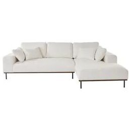 Ecksofa Andas "Mikael" Sofas Gr. B/H/T: 278cm x 87cm x 170cm, Bouclé recycelt, Recamiere rechts, beige mit hochwertigem, gebeiztem Holzrahmen und 4 Zierkissen, L-Form