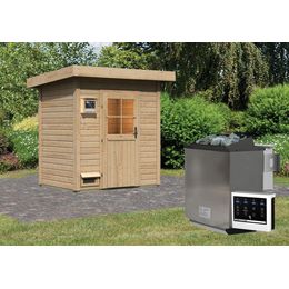 Karibu Saunahaus "Lübbenau" SET naturbelassen mit Ofen 9 kW Bio ext. Strg.