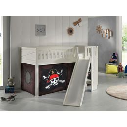 Vipack Spielbett SCOTT, LF 90 x 200 cm, mit Rolllattenrost, Rutsche, Leiter und Textilset "Caribian Pirate"