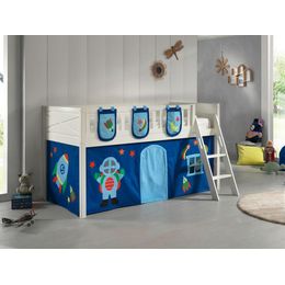 Vipack Spielbett SCOTT, LF 90 x 200 cm, mit Rolllattenrost, Leiter und Textilset Vorhang und 3 Taschen "Ast