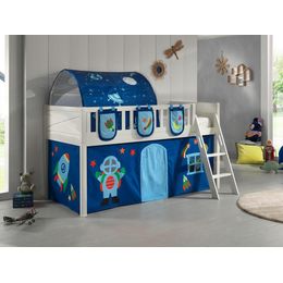 Vipack Spielbett SCOTT, LF 90 x 200 cm, mit Rolllattenrost, Leiter und Textilset Vorhang, Tunnel und 3 Tasc