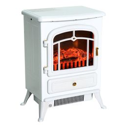 HOMCOM Elektrokamin Kaminofen Flammeneffekt 950/1850W Überhitzungs-Schutz Metall Weiß 41,5 x 28 x 54,8 cm