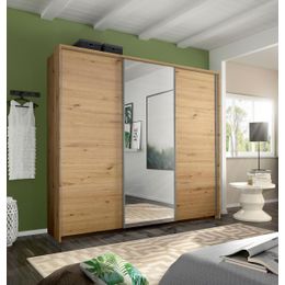 Schwebetürenschrank Rauch "Kleiderschrank Schrank Garderobe Wäscheschrank TOMA mit Passepartout" Schränke Gr. B/H/T: 211cm x 214cm x 64cm, Passepartout ohne Beleuchtung, braun (eiche artisan) inkl. Regaleinsatz sowie zusätzlichen Einlegeböden MADE IN GERMANY