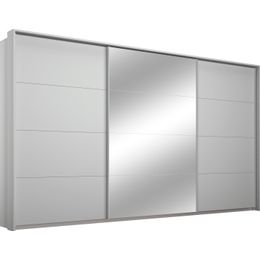 Schwebetürenschrank Rauch "Kleiderschrank Schrank Garderobe Wäscheschrank TOMA mit Passepartout" Schränke Gr. B/H/T: 368 cm x 214 cm x 64 cm, Passepartout ohne Beleuchtung, grau (seidengrau) inkl. Regaleinsatz sowie zusätzlichen Einlegeböden MADE IN GERMANY