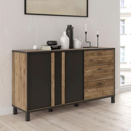 Sideboard FORTE "Hayato" Sideboards Gr. B/H/T: 154,5 cm x 85,2 cm x 42 cm, 3 St., beige (schwarz, alpine kiefer) Breite ca. 154 cm