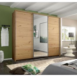 Schwebetürenschrank Rauch "Kleiderschrank Schrank Garderobe Wäscheschrank TOMA mit Passepartout" Schränke Gr. B/H/T: 278 cm x 233 cm x 64 cm, Passepartout ohne Beleuchtung, braun (eiche artisan) inkl. Regaleinsatz sowie zusätzlichen Einlegeböden MADE IN GERMANY