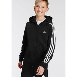 Kapuzensweatshirt adidas Sportswear "U 3S FL FZ HOOD" Gr. 128, schwarz-weiß (black / white) Kinder Sweatshirts