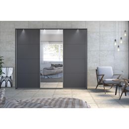 Schwebetürenschrank Rauch "Kleiderschrank Schrank Garderobe Wäscheschrank TOMA mit Passepartout" Schränke Gr. B/H/T: 278 cm x 233 cm x 64 cm, Passepartout mit Beleuchtung, grau (graumetallic) inkl. Regaleinsatz sowie zusätzlichen Einlegeböden MADE IN GERMANY