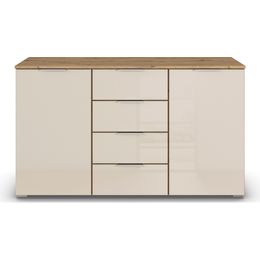 Kommode Rauch "Sideboard Kombikommode Schubladenkommode AGORDO mit Glasfront" Sideboards Gr. B/H/T: 140 cm x 81 cm x 42 cm, 4 St., beige (eiche artisan, glas champagner) mit 4 Schubkästen und 2 Türen sowie Metallgriffen MADE IN GERMANY