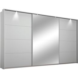 Schwebetürenschrank Rauch "Kleiderschrank Schrank Garderobe Wäscheschrank TOMA mit Passepartout" Schränke Gr. B/H/T: 368 cm x 214 cm x 64 cm, Passepartout mit Beleuchtung, grau (seidengrau) inkl. Regaleinsatz sowie zusätzlichen Einlegeböden MADE IN GERMANY