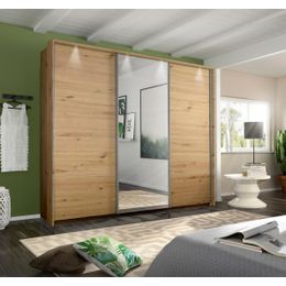 Schwebetürenschrank Rauch "Kleiderschrank Schrank Garderobe Wäscheschrank TOMA mit Passepartout" Schränke Gr. B/H/T: 278 cm x 233 cm x 64 cm, Passepartout mit Beleuchtung, braun (eiche artisan) inkl. Regaleinsatz sowie zusätzlichen Einlegeböden MADE IN GERMANY