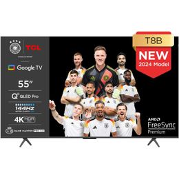 E (A bis G) TCL QLED-Fernseher "55T8BX3" Fernseher Apple TV, Onkyo, Gaming Fernseher, Dolby Vision Gr. 55, grau (titanium)