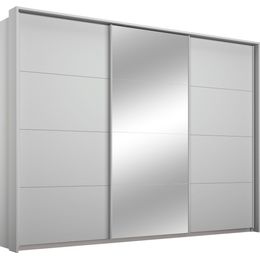 Schwebetürenschrank Rauch "Kleiderschrank Schrank Garderobe Wäscheschrank TOMA mit Passepartout" Schränke Gr. B/H/T: 278 cm x 214 cm x 64 cm, Passepartout ohne Beleuchtung, grau (seidengrau) inkl. Regaleinsatz sowie zusätzlichen Einlegeböden MADE IN GERMANY