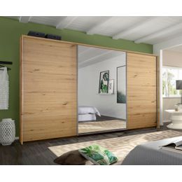 Schwebetürenschrank Rauch "Kleiderschrank Schrank Garderobe Wäscheschrank TOMA mit Passepartout" Schränke Gr. B/H/T: 368 cm x 214 cm x 64 cm, Passepartout ohne Beleuchtung, braun (eiche artisan) inkl. Regaleinsatz sowie zusätzlichen Einlegeböden MADE IN GERMANY