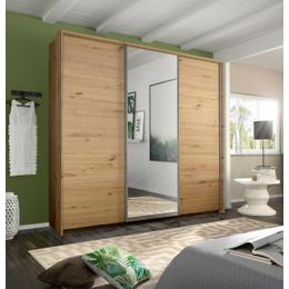 Schwebetürenschrank Rauch "Kleiderschrank Schrank Garderobe Wäscheschrank TOMA mit Passepartout" Schränke Gr. B/H/T: 211 cm x 233 cm x 64 cm, Passepartout ohne Beleuchtung, braun (eiche artisan) inkl. Regaleinsatz sowie zusätzlichen Einlegeböden MADE IN GERMANY