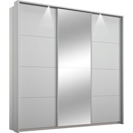 Schwebetürenschrank Rauch "Kleiderschrank Schrank Garderobe Wäscheschrank TOMA mit Passepartout" Schränke Gr. B/H/T: 211 cm x 214 cm x 64 cm, Passepartout mit Beleuchtung, grau (seidengrau) inkl. Regaleinsatz sowie zusätzlichen Einlegeböden MADE IN GERMANY