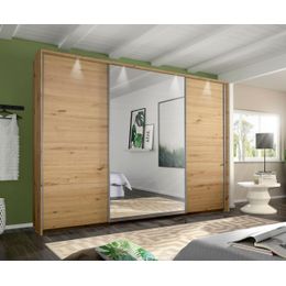 Schwebetürenschrank Rauch "Kleiderschrank Schrank Garderobe Wäscheschrank TOMA mit Passepartout" Schränke Gr. B/H/T: 323 cm x 233 cm x 64 cm, Passepartout mit Beleuchtung, braun (eiche artisan) inkl. Regaleinsatz sowie zusätzlichen Einlegeböden MADE IN GERMANY