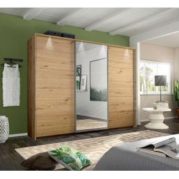 Schwebetürenschrank Rauch "Kleiderschrank Schrank Garderobe Wäscheschrank TOMA mit Passepartout" Schränke Gr. B/H/T: 278 cm x 214 cm x 64 cm, Passepartout mit Beleuchtung, braun (eiche artisan) inkl. Regaleinsatz sowie zusätzlichen Einlegeböden MADE IN GERMANY