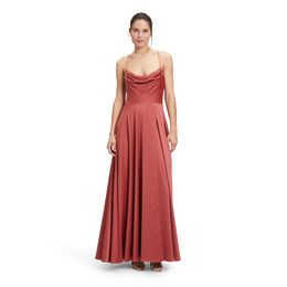 Abendkleid Vera Mont "Vera Mont Abendkleid mit Wasserfallausschnitt", Damen, Gr. 36, Normalgrößen, braun (bright rust), Satin, Obermaterial: 97% Polyester, 3% Elasthan. Futter: 100% Polyester., elegant, figurumspielend lang, Wasserfallausschnitt, ohne Ärmel, Kleider, Material