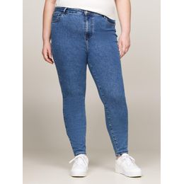 Skinny-fit-Jeans Tommy Hilfiger Curve "CRV HARLEM U SKINNY HW" Gr. 46, N-Gr, blau (zef_mid blue) Damen Jeans Große Größen in Stoned Washed Optik