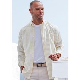 Langarmhemd John Devin "Regular Fit" Gr. S (37/38), N-Gr, gelb (gelb-gestreift) Herren Hemden Streifenhemd mit Button-down-Kragen, aus reiner Baumwolle