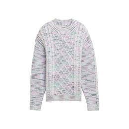 Tom Tailor Denim Damen Pullover mit Zopfstrickmuster, weiß, Meliert, Gr. S