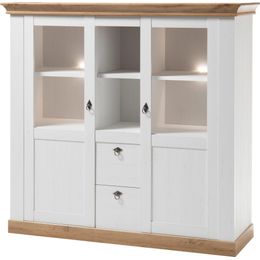 Highboard Home Affaire "Cremona" Sideboards Gr. B/H/T: 148cm x 139cm x 47cm, weiß (pinie nb/ applikation wotan eiche nb) Breite 148 cm