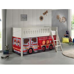 Vipack Spielbett SCOTT, LF 90 x 200 cm, mit Rolllattenrost, Leiter und Textilset "FIRE RESCUE", weiß lackie