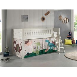 Vipack Spielbett SCOTT, LF 90 x 200 cm, mit Rolllattenrost, Leiter und Textilset "Dino", weiß lackiert