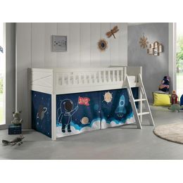 Vipack Spielbett SCOTT, LF 90 x 200 cm, mit Rolllattenrost, Leiter und Textilset "Space Shuttle", weiß lack