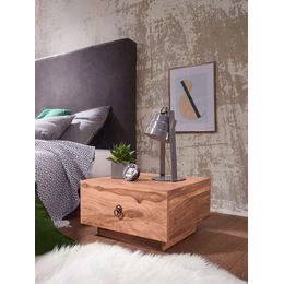 Wohnling Nachttisch Massiv-Holz Akazie Design Nacht-Kommode 25 cm hoch mit Schublade Nachtschrank Natur-Holz