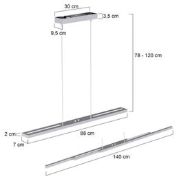 Steinhauer LED-Hängeleuchte Zelena Motion, stahlfarben, CCT, Metall