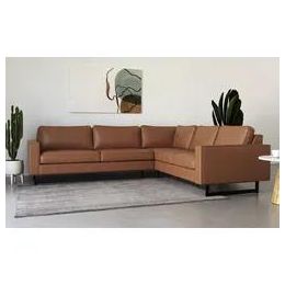 Ecksofa Places of Style "Pinto, 250/290 cm, langer Schenkel, XXL, Ottomane" Sofas Gr. B/H/T: 290 cm x 85 cm x 250 cm, Luxus-Microfaser in Lederoptik, langer Schenkel rechts, braun (cognac) Cord, Feincord, Luxus-Microfaser Leder und Chenille