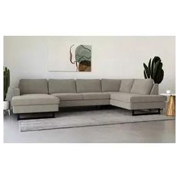 Wohnlandschaft Places of Style "Pinto, 350 cm, U-Form, XXL, mit Ottomanen" Sofas Gr. B/H/T: 350cm x 85cm x 206cm, Feincord, Ottomane rechts, grau (hellgrau) Cord, Feincord, Luxus-Microfaser Leder und Chenille