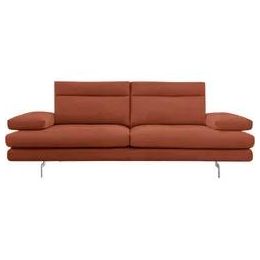 3-Sitzer Calia italia "Toby Wing, Designsofa mit hohem Sitzkomfort, bequem und elegant" Sofas Gr. B/H/T: 208cm x 90cm x 113cm, Flachgewebe QUEBEC, mit Sitztiefenverstellung-mit Armlehnenverstellung, rot (rosso quebec) inklusive Sitztiefenverstellung, Füße in Chrom glänzend