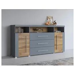 Sideboard Inosign "Roger,Breite 182cm, stilvolle Schrank, 2 Holztüren 3 Schubladen" Sideboards grau (grau matt/eichefarben votan) Kommode mit viel Stauraum, Einlegeböden verstellbar