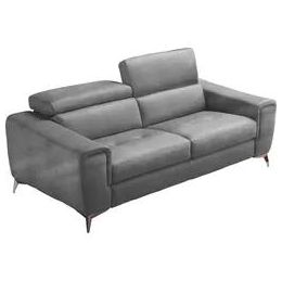 Schlafsofa Egoitaliano "Francine, Designsofa, Loungesofa mit Dauerschlaffunktion, Bettfunktion" Sofas Gr. B/H/T: 233cm x 100cm x 106cm, Luxus-Microfaser Lederoptik, grau (steingrau) hochwertiger Metallbettrahmen & Matratze, Kopfteil manuell verstellbar