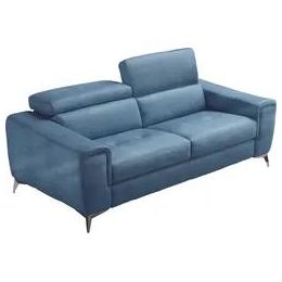 Schlafsofa Egoitaliano "Francine, Designsofa, Loungesofa mit Dauerschlaffunktion, Bettfunktion" Sofas Gr. B/H/T: 233cm x 100cm x 106cm, Luxus-Microfaser Lederoptik, blau (ozeanblau) hochwertiger Metallbettrahmen & Matratze, Kopfteil manuell verstellbar