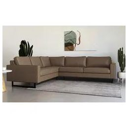 Ecksofa Places of Style "Pinto, 250/290 cm, langer Schenkel, XXL, Ottomane" Sofas Gr. B/H/T: 290cm x 85cm x 250cm, Luxus-Microfaser in Lederoptik, langer Schenkel links, braun Cord, Feincord, Luxus-Microfaser Leder und Chenille