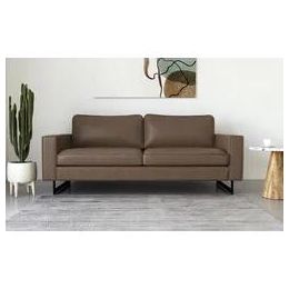 3-Sitzer Places of Style "Pinto", braun, B:236cm H:85cm T:97cm, Kunstleder (65% Polyester, 35% Lederfasern), Cord (92% Polyester, 8% Polyamide), Sofas, Maxi-Ausführung, mit Keder und Metallfüßen, auch mit Cord Bezug